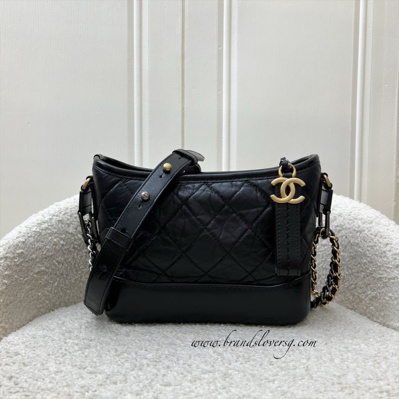 Chanel Small Gabrielle Hobo in Black Distressed Calfskin and 3 tone Ha ...